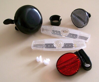 CATEYE Bike Front Rear & Wheel Reflectors & Round Black Metal Bell ...