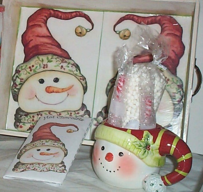 Wood Clown Tray Gift Basket Mug Coco peppermint stir Spoons ...