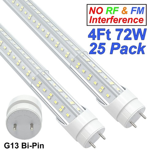 25PCS T8 4 FT G13 Bi Pin Led Tube Light Bulbs 72W 4 Foot Led Shop ...