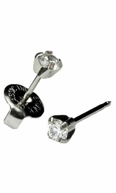 Long Post Ear Piercing Studs Earrings Silver Mini 3mm Clear CZ Studex ...