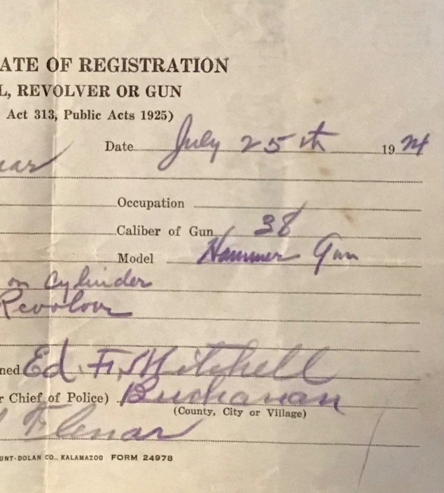1974 Michigan Gun Registration, Authentic Vintage Firearm License ...