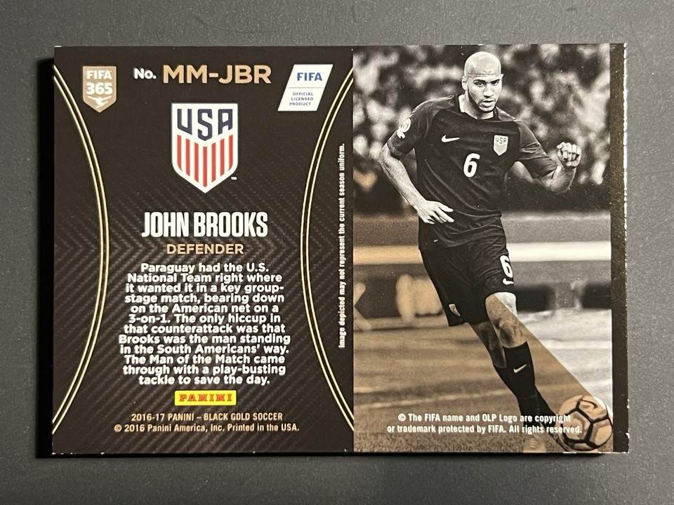 2016 Panini Black Gold John Brooks Man Of The Match USMNT USA MM-JBR ...