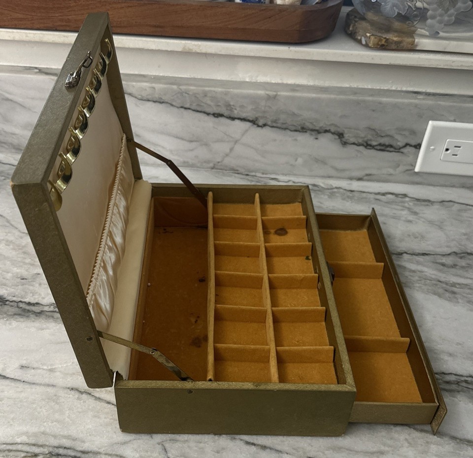 Vintage 2 Tiered Gold Mele Mid Century Modern Jewelry Box w/gold Velvet ...