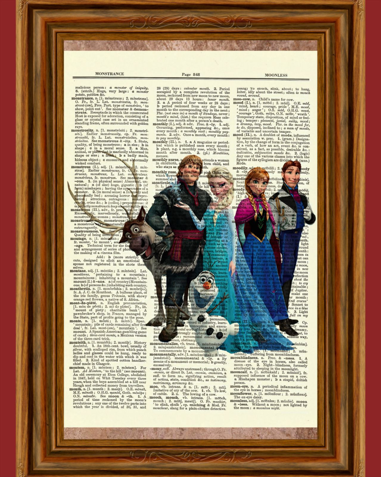 Frozen Dictionary Art Print Poster Picture Book Disney Elsa Anna Olaf ...