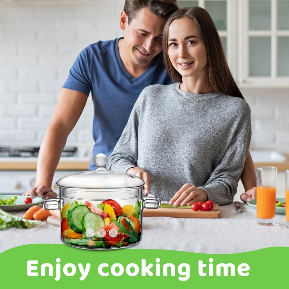 Glass Pots for Cooking on Stove, 1.5L/50oz Glass Cooking Pot with Lid ...