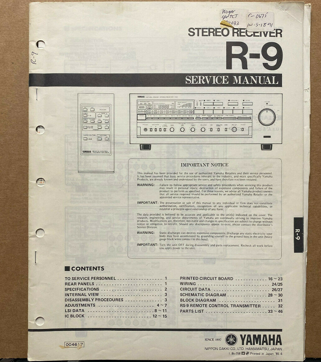 Original Yamaha Service Manual for R Model Receivers ~ Select One | eBay