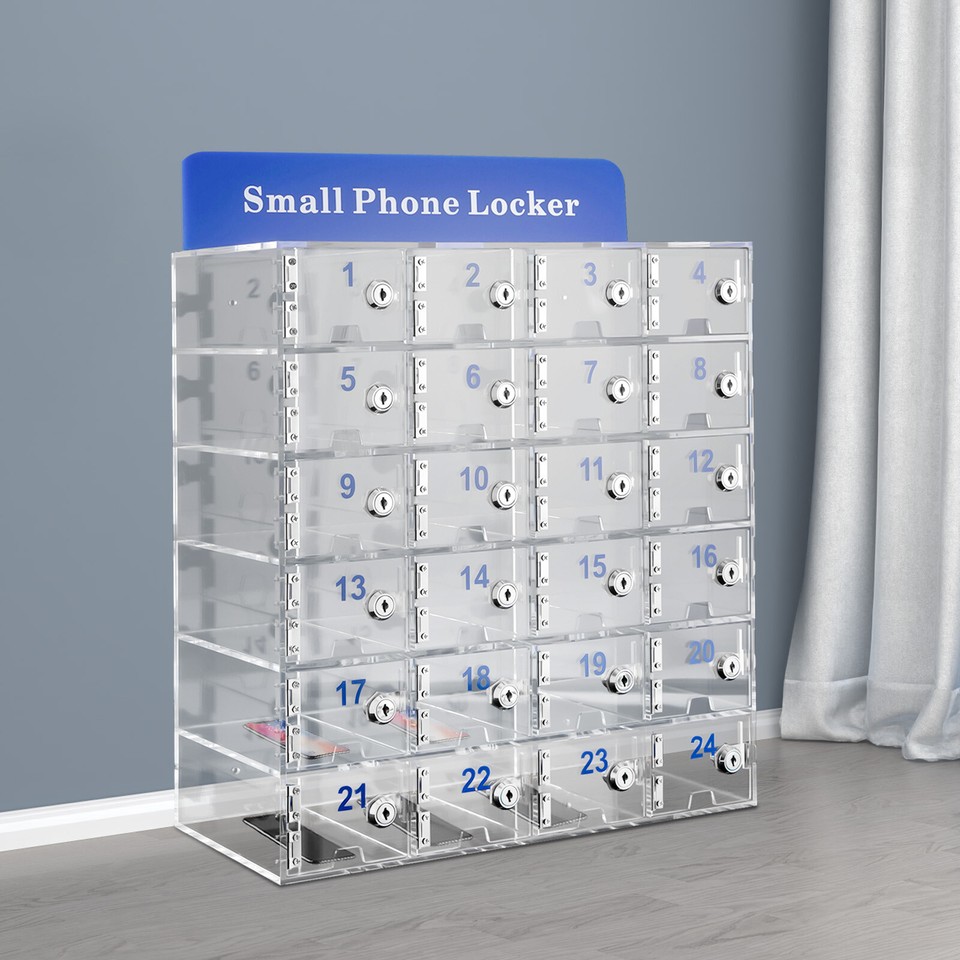 Clear Acrylic Cell Phone Locker Box Storage Cabinet Pocket w/ Door Lock ...