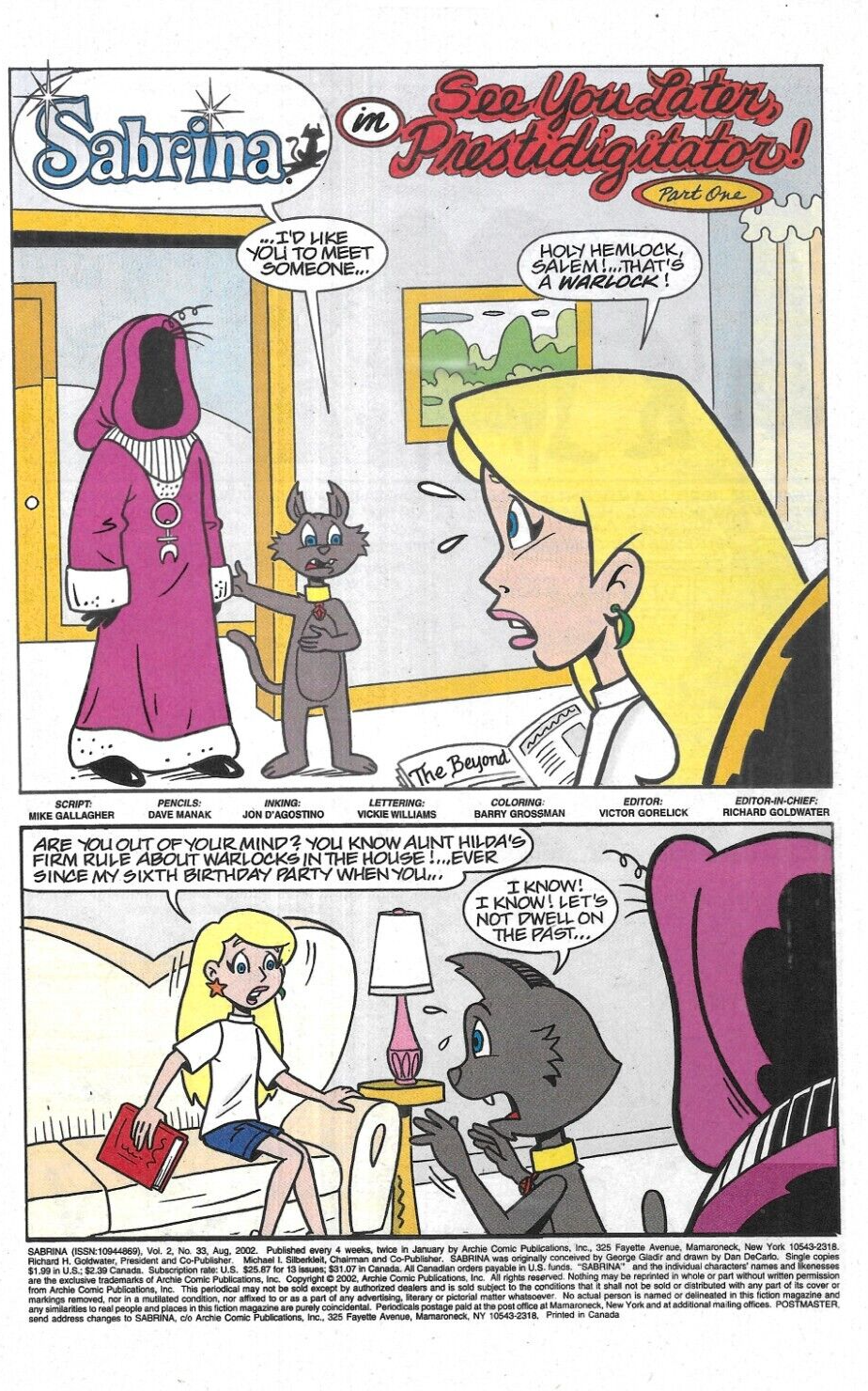 Sabrina Comic 33 First Print Cover A 2002 Mike Gallagher Dave Manak Jon ...