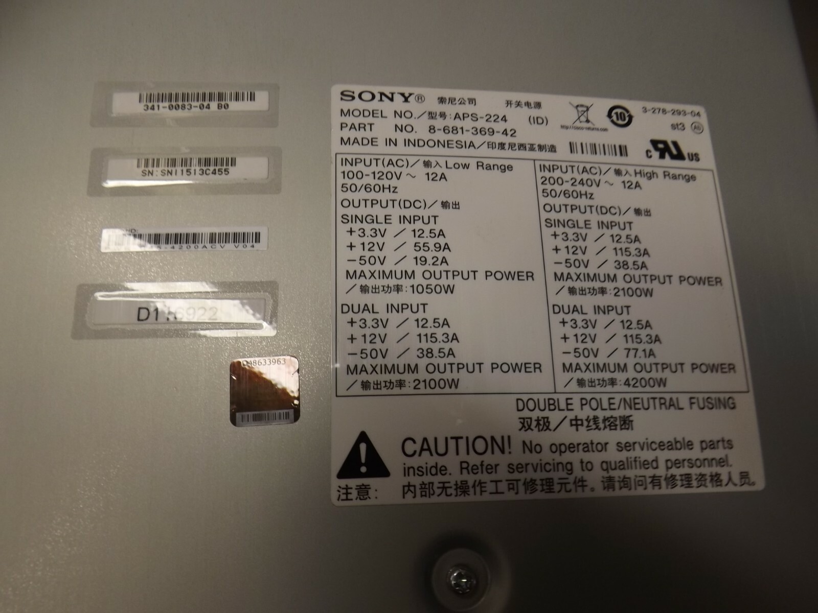 Cisco 4200ACV AA24410 100-240V 12A 50/60Hz 4200W AC PoE Power Supply ...