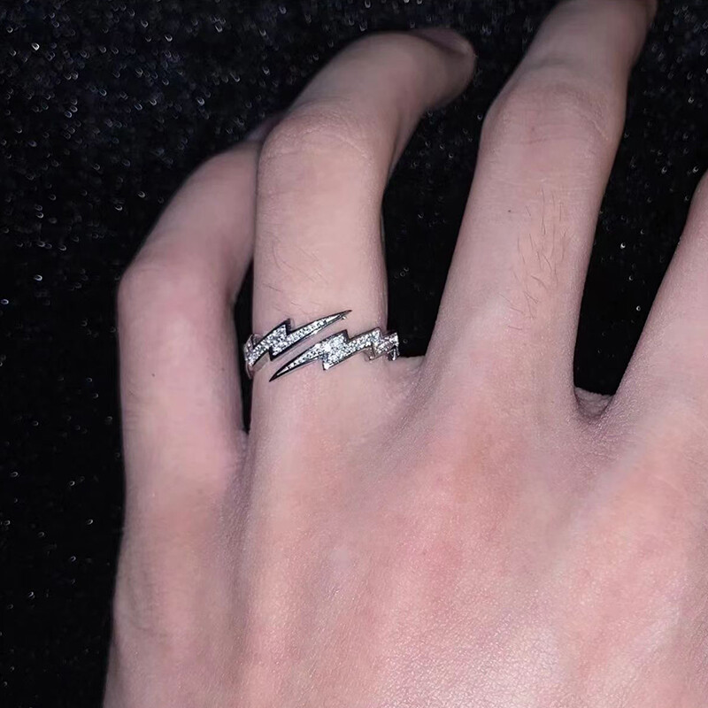 Punk Hip Hop Silver Color Zircon Lightning Open Rings Fashion Jewelry ...