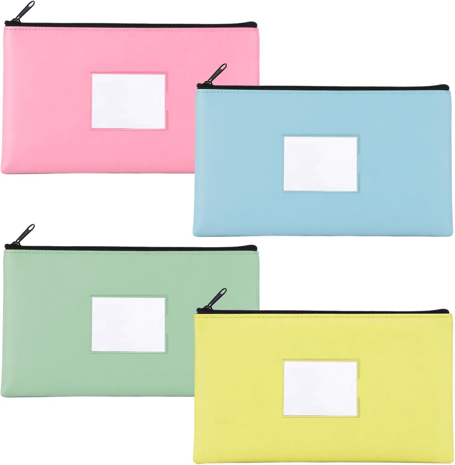 4-Pack Bank Deposit Money Bags with Zipper, PU Leather Cash Wallet ...