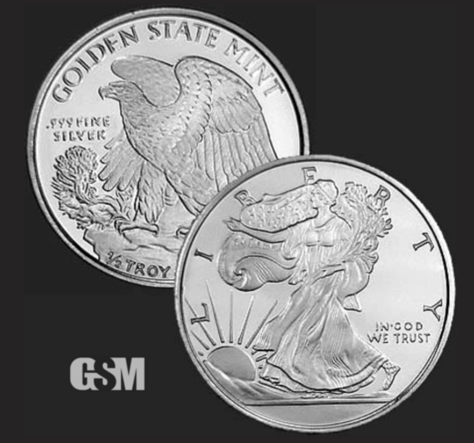 1/2 oz .999 Fine Solid Silver - GSM Walking Liberty Uncirculated Round ...