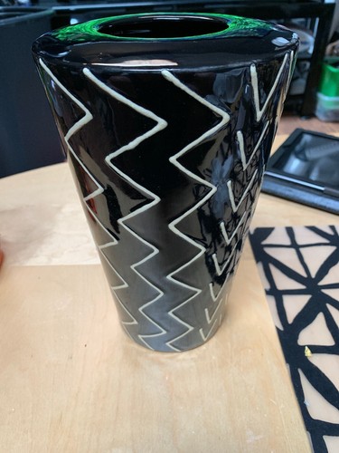 9.5” Native Black White African American Design MOSAIC Classic VASE ...