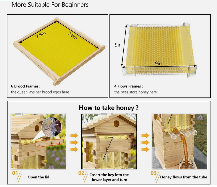 Mini Auto Flowing Bee Hive Bee Boxes Beehive House 10 Beekeeping Frames ...