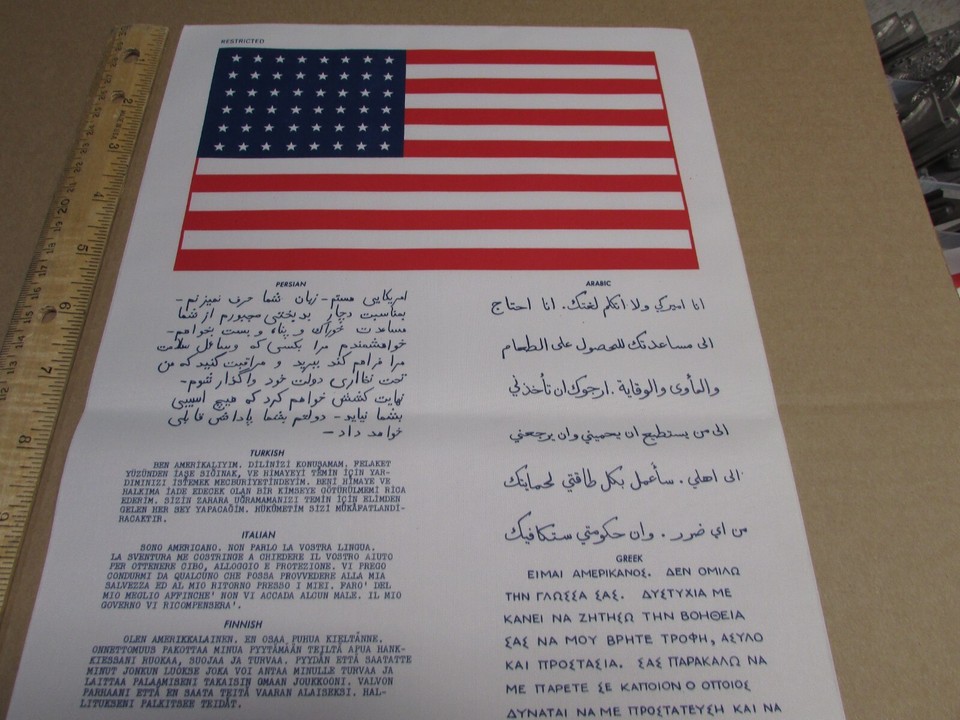 Original Numbered European Middle Eastern BLOOD CHIT USAF NAVY ARMY ...