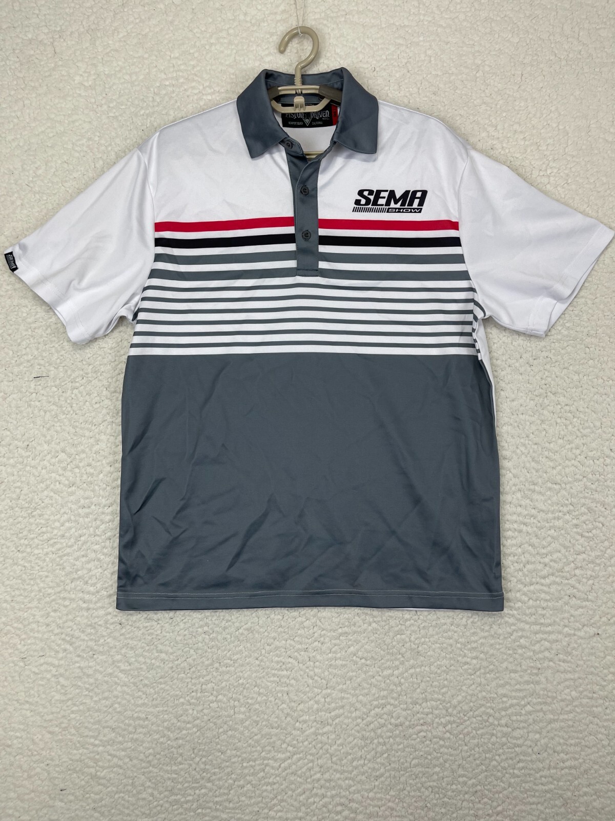Piston Driven Shirt Men's Sema Show Short Sleeve Polo White Stripe ...
