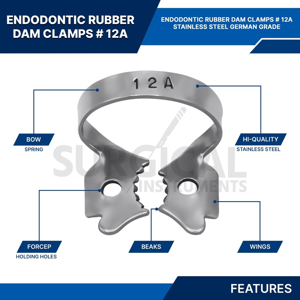 5 Pcs Endodontic Rubber Dam Clamps #12A Stainless Steel German Grade | eBay