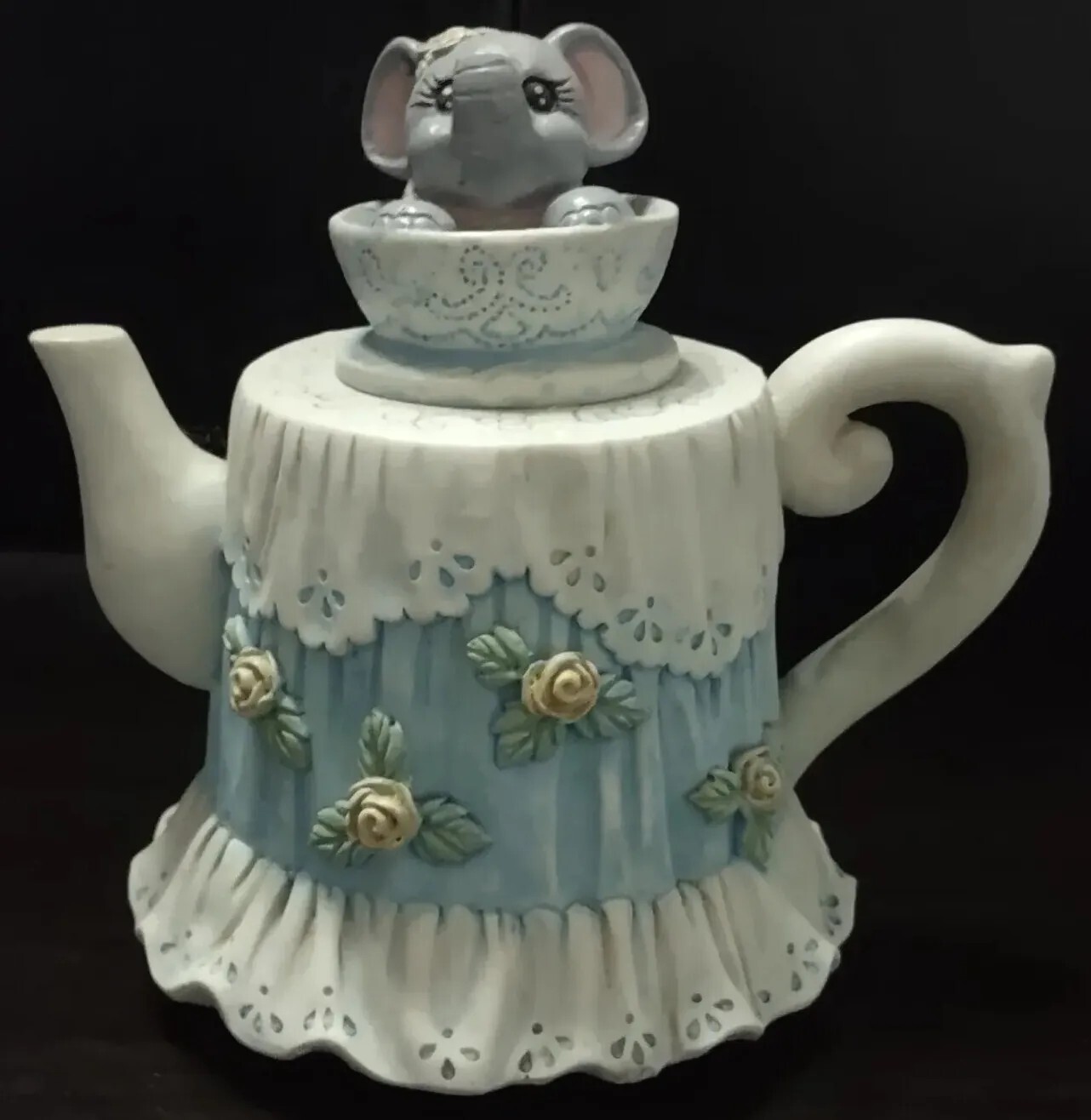 Elephant Music Box Teapot Ceramic Blue and White Floral and Lace Tea ...