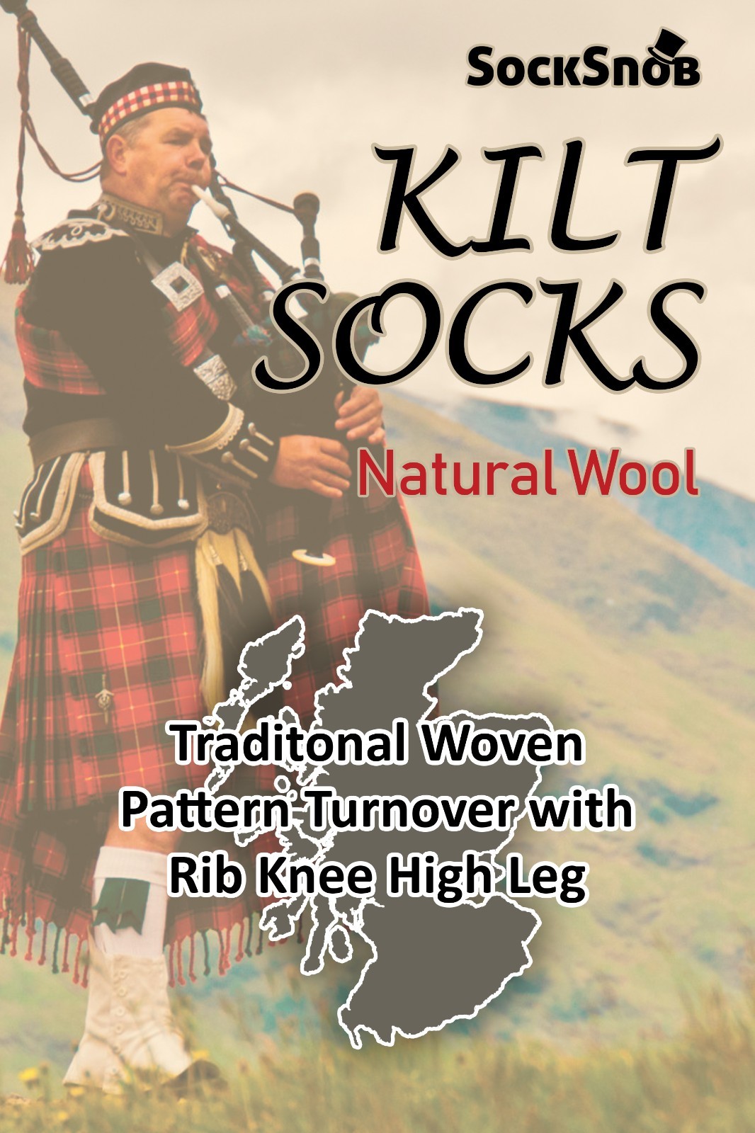 1 Pair Mens Thick Wool Rich White / Cream Formal Traditional Scottish ...