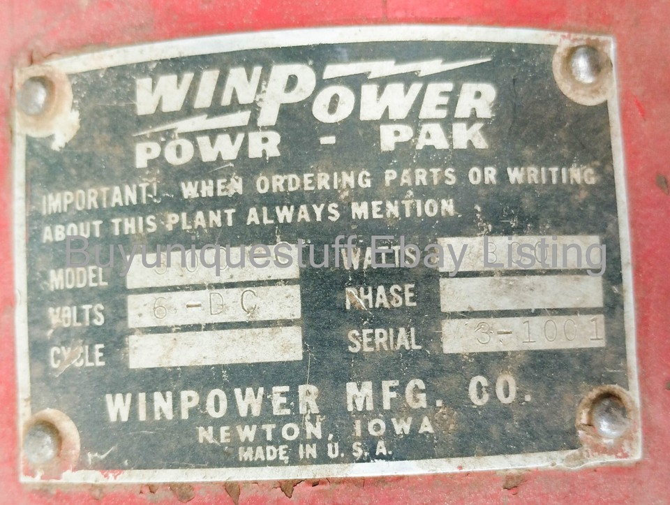 Very Rare Maytag Engine Winpower 6V Volt DC Battery Charger Generator ...