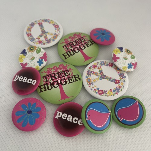 Lot Of Colorful Hippie peace/love new fashion buttons, Tree Hugger. 70 ...