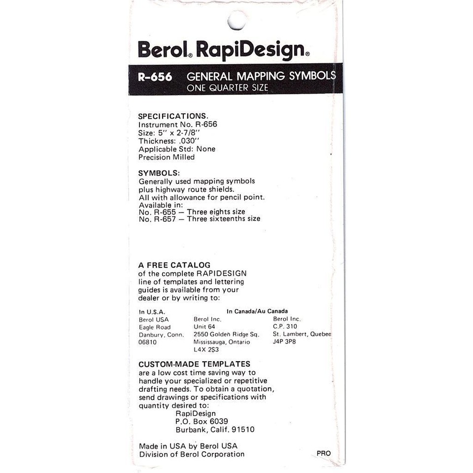Berol Rapidesign Template - General Mapping Symbols - One Quarter Size ...