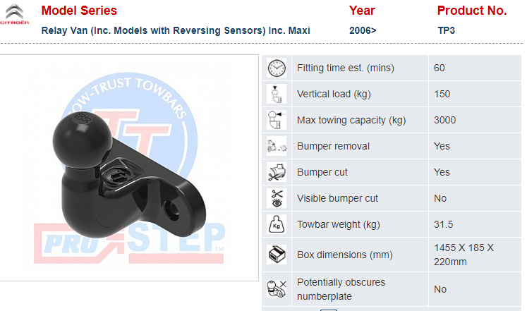 Citroen Relay Tow Bar 2006 to 2021 - Tow Trust FLANGE Tow Bars Hitches ...