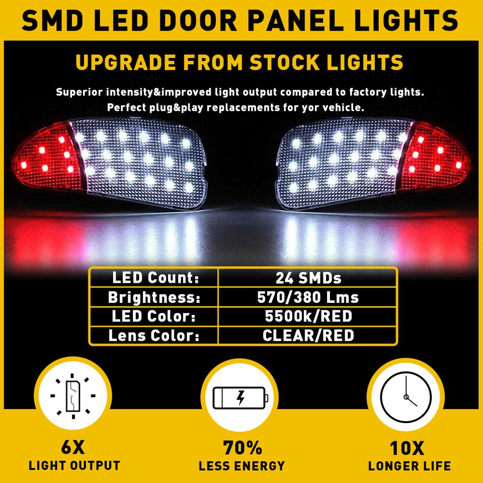 2/4X LED Panel Door Interior Courtesy Light Pair Lamp For 1997-2003 ...