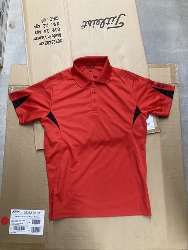 PROQUIP POLYESTER PANELLED GOLF POLO SHIRT - RED/BLACK - SIZE SMALL ...