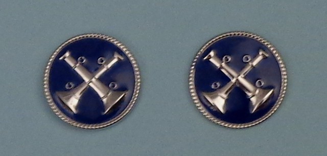 2 Bugles Crossed SILVER & BLUE Fire CAPT Captain Discs Collar/Lapel ...