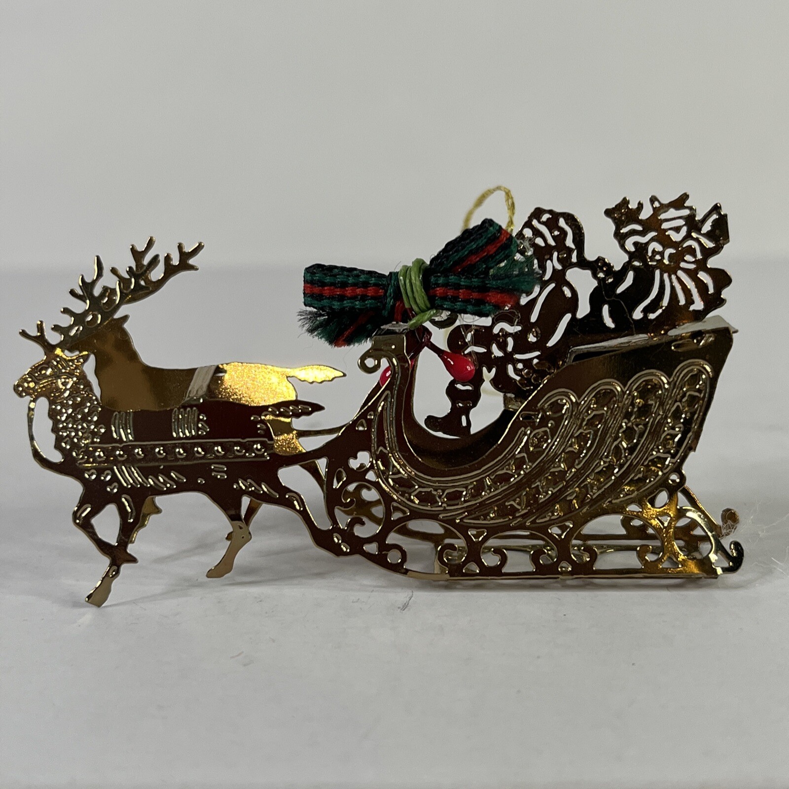 Russ Berrie Holiday Brass Treasures Christmas Ornaments Santa in Sleigh ...