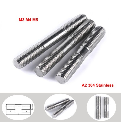 M3 M4 M5 Double End Threaded Bar Rod Stud Bolts Connector Stainless ...
