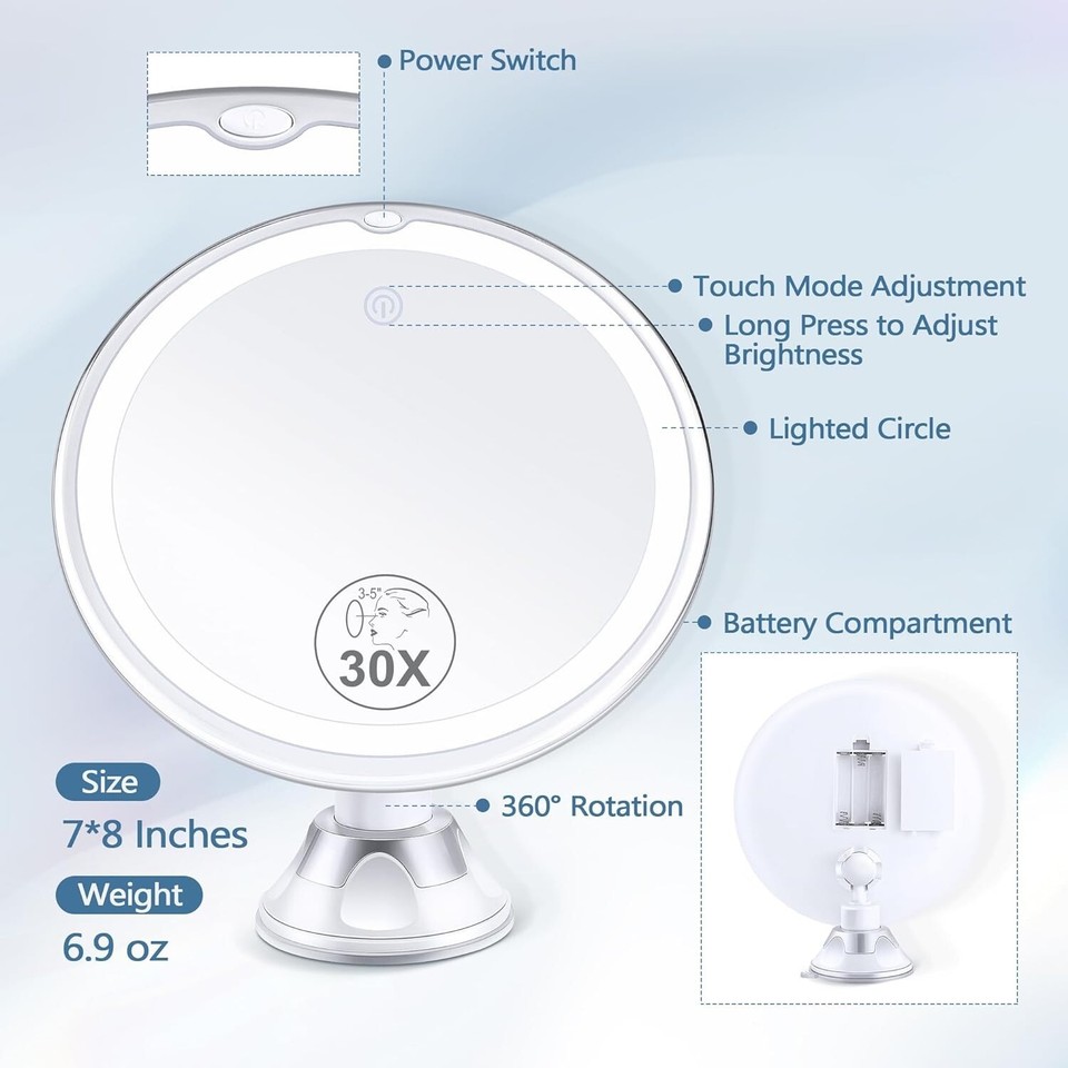 Magnifying Mirror with Light 30X, Lighted Makeup Mirror 30X for ...