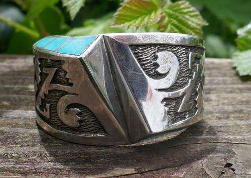 Vintage Zuni Sterling Silver & Turquoise Bracelet - 6" Long / 71.4 ...