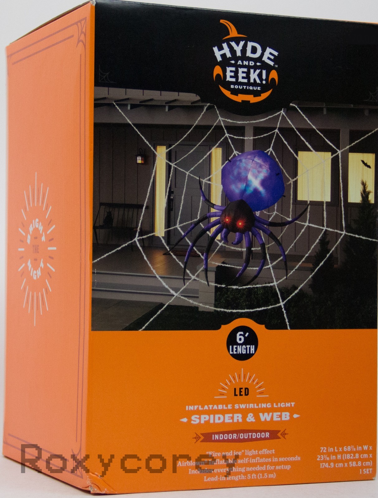 Halloween Gemmy 6 ft Swirling Light Fire & Ice Spider & Web Airblown ...