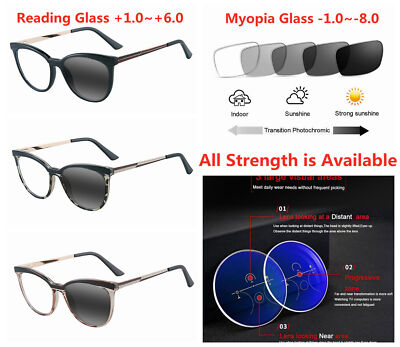 Women Metal Bifocal Multifocal Photochromic Negative Reading Glass ...
