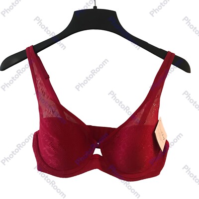 Smart and Sexy Mesh Plunge Bra Women’s 32D Red Underwire Pads Style ...