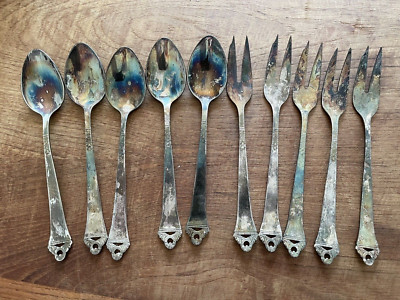 10 piece Sterling Silver Spoon / Fork Set Vintage marked MET /seafood ...