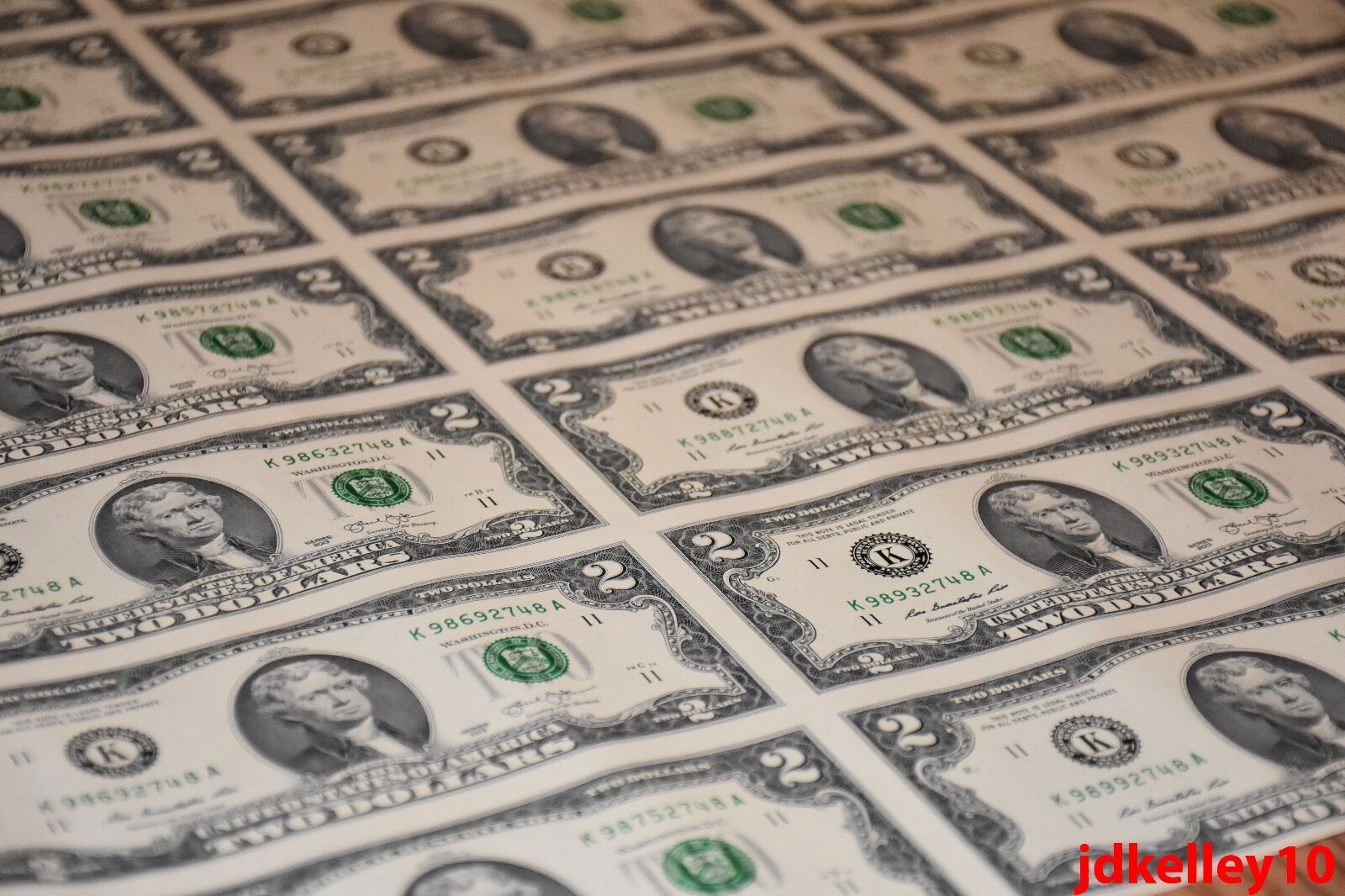 $2 UNCUT SHEET TWO DOLLAR BILLS $2x32 2013 UNITED STATES CURRENCY MONEY ...