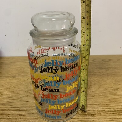 Vintage 1980s Glass Candy Jar Jelly Bean Graphics Container Pristine ...