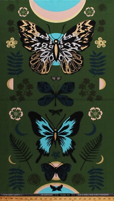 23" X 44" Panel Butterflies Bugs Insects Leaves Tiger Fly Green Fabric ...