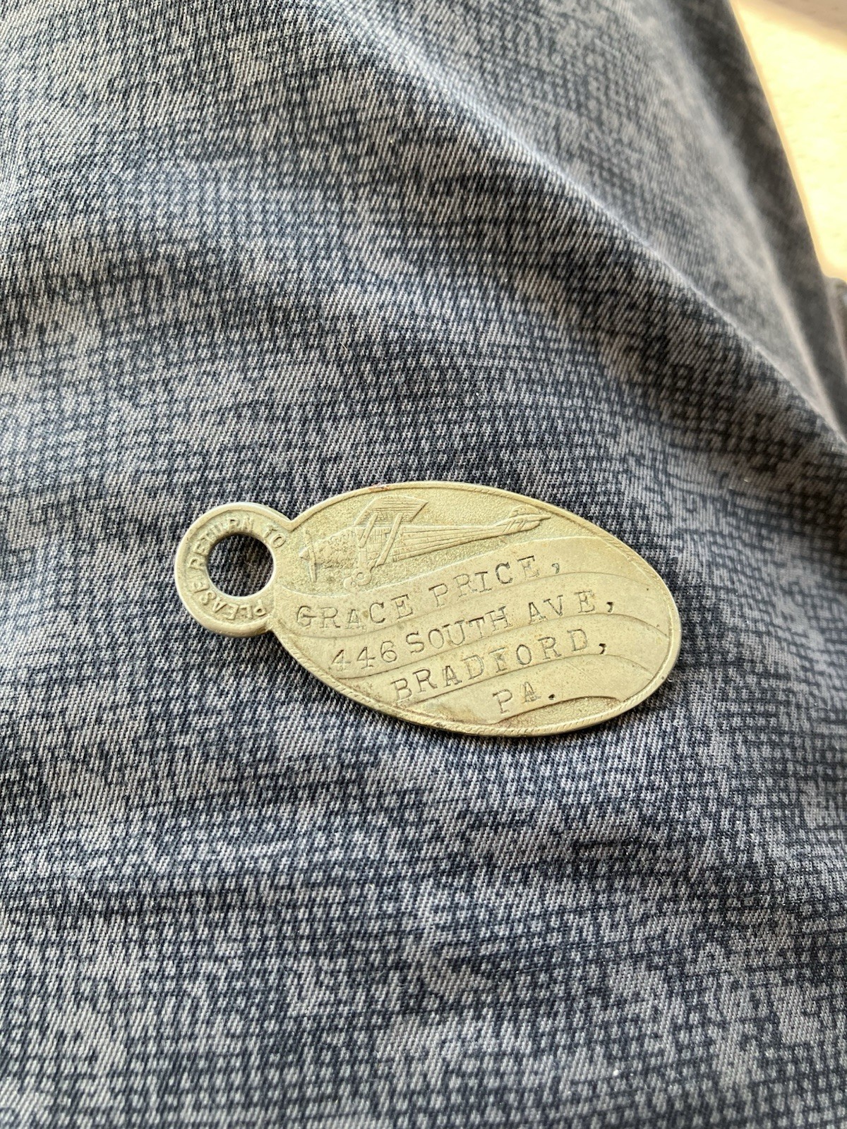 ANTIQUE RETURN CAR KEY FOB TAG, LINDBERGH AIRPLANE SPIRIT ST LOUIS ...