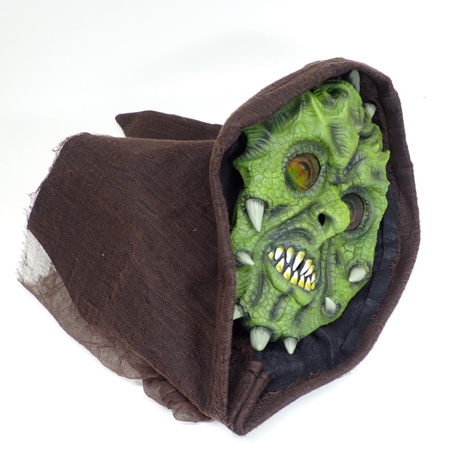 Scary Swamp Thing Green Monster Hooded Mask Fangs Yellow Eyes Halloween ...