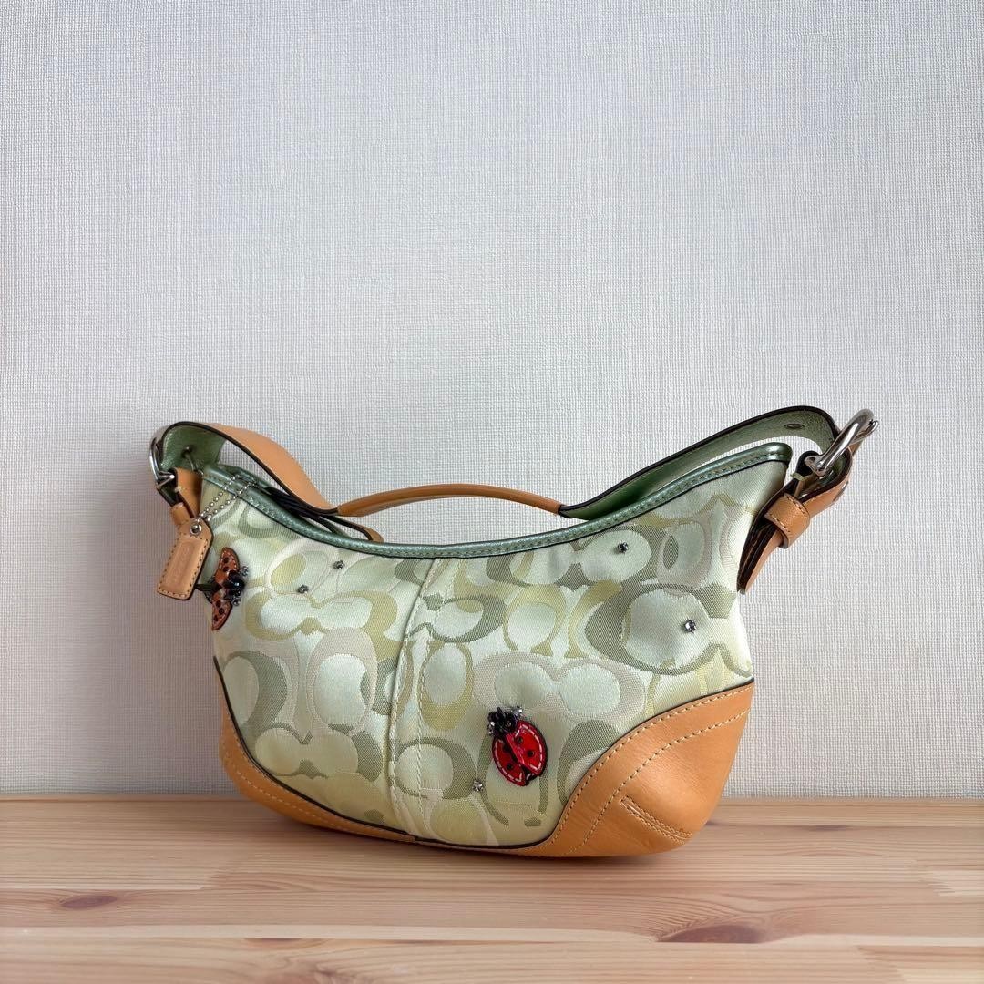COACH Ladybug Limited Edition Signature Optic Hand Bag Green Used ...