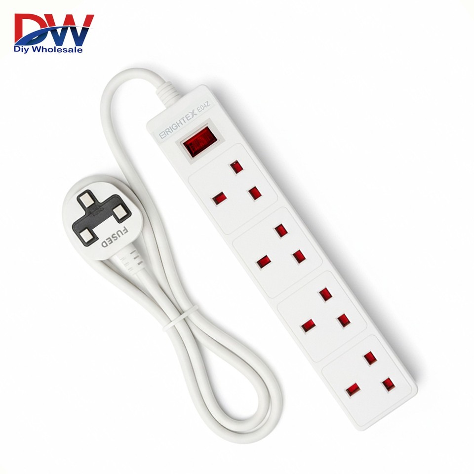 Heavy Duty 4 Gang Extension Lead 2m UK Plug Power Strip Child Safety ...