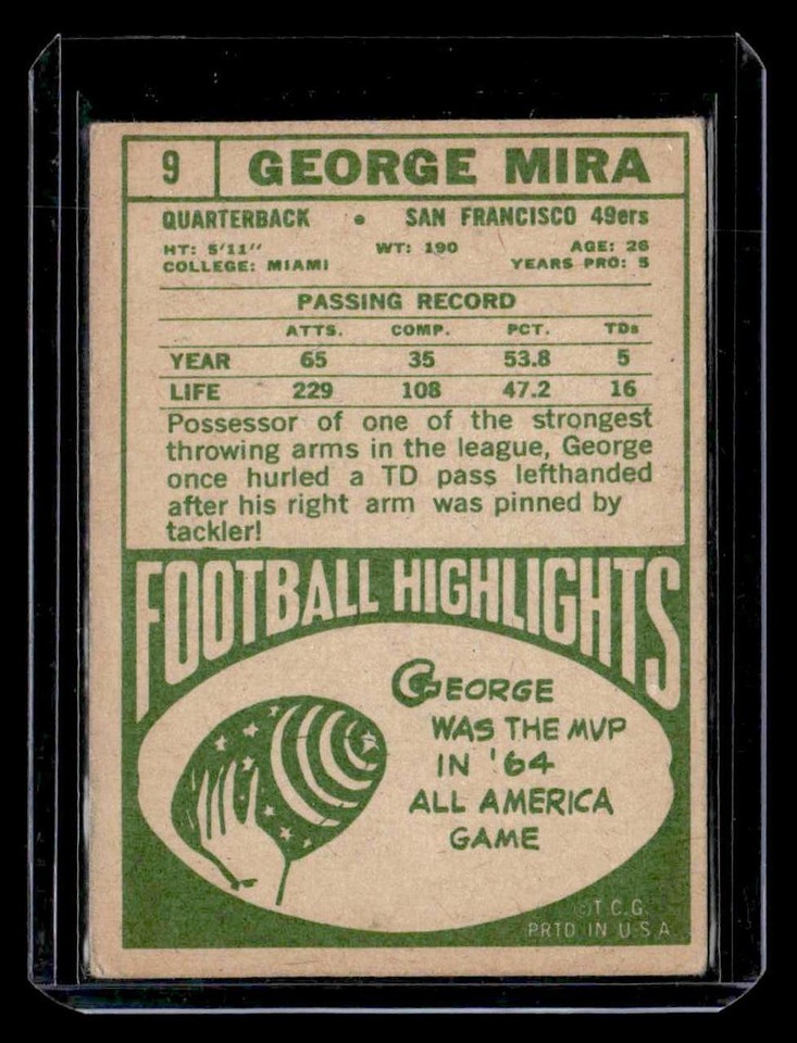 1968 Topps #9 George Mira | eBay