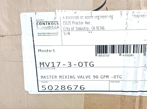 NEW Acorn MV17-3 Thermostatic Hi-Lo Master Mixing Valve 90 GPM Brass 1 ...