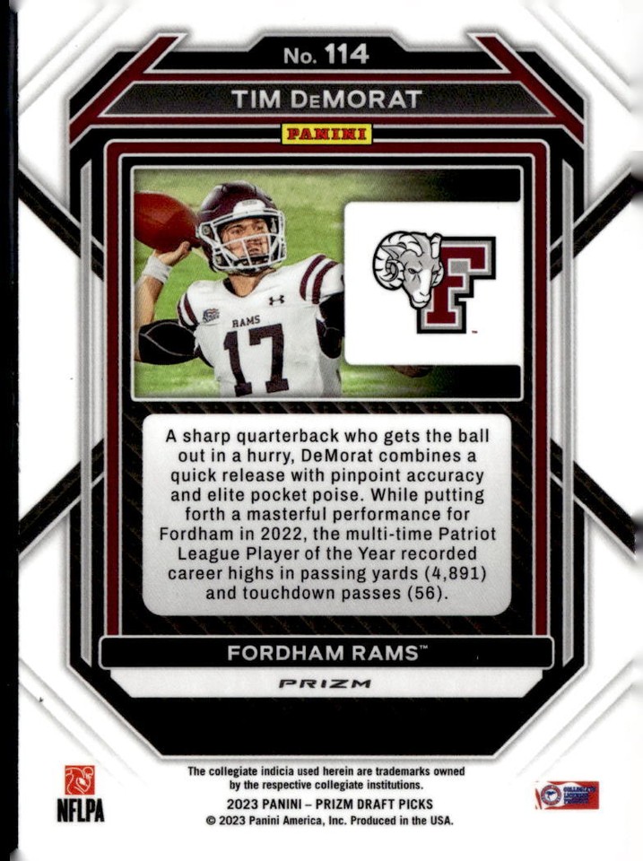 2023 Panini Prizm Draft Picks #114 Tim DeMorat Prizms Gold Ice RC ...