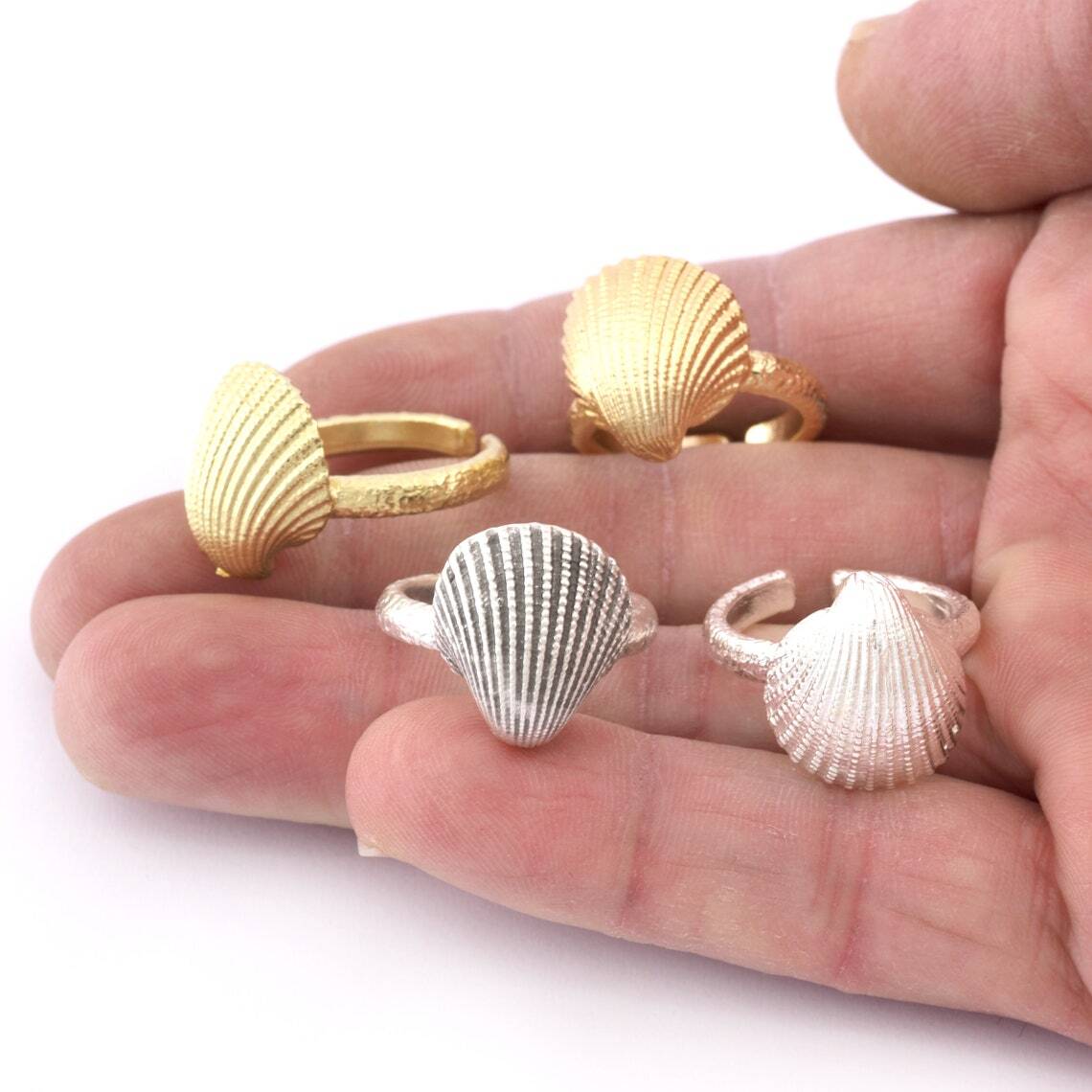 Scallop Sea Shell Ring ,Adjustable Raw,Antique Silver,Shiny silver-gold ...