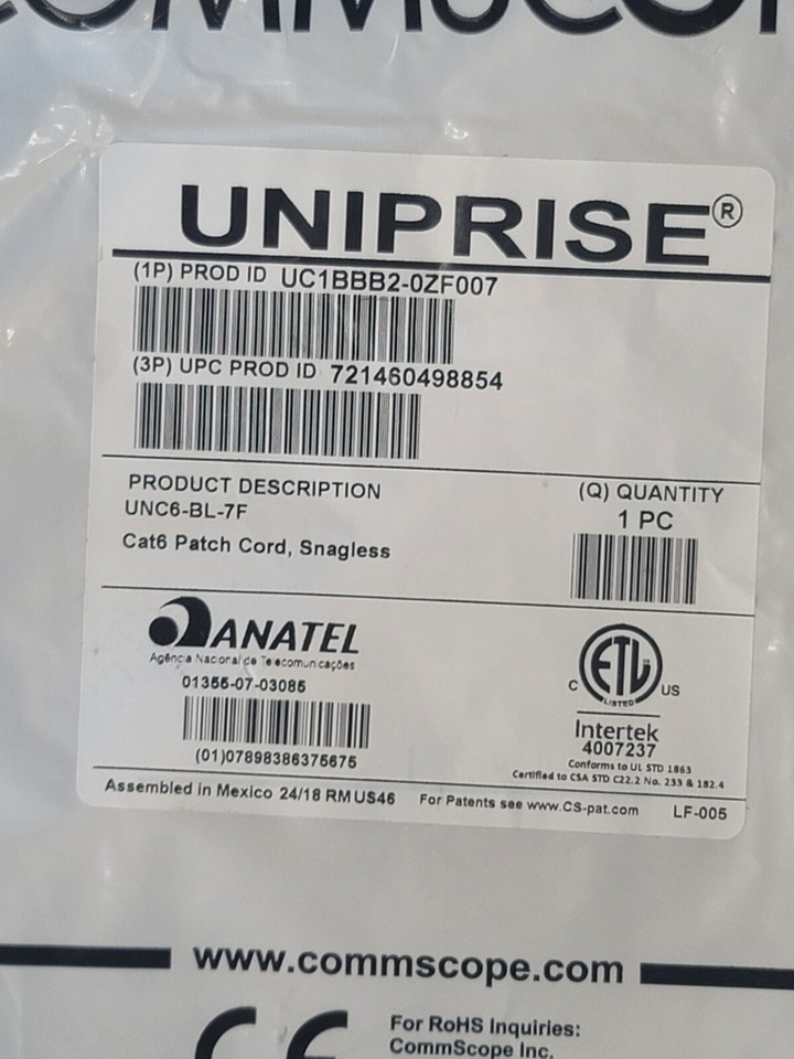 Commscope Uniprise Cat. 6 7ft. Blue | eBay